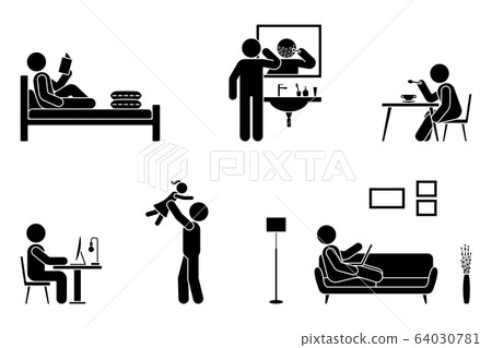 Stick figure man everyday life time activities...-插圖素材 [64030781] - PIXTA圖庫