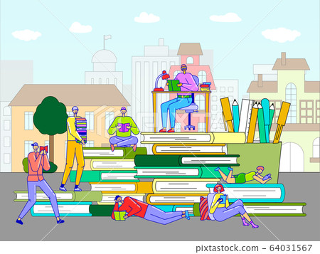 Book reading concept vector illustration with... - Stock Illustration ...