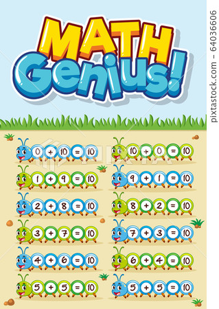 Worksheet design for math genius with adding to - Stock Illustration ...