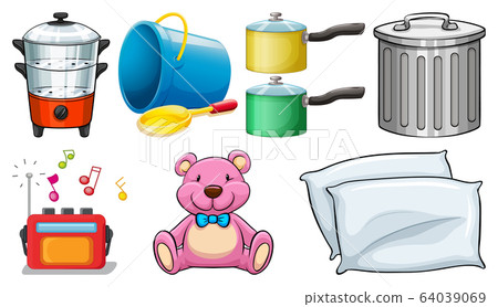 Large set of household items on white background - Stock Illustration ...