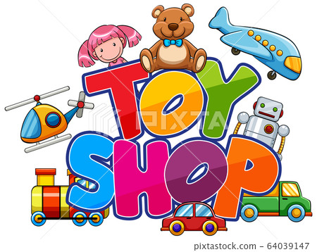 Font design for word toy shop with many toys - Stock Illustration ...