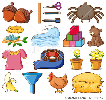 Large set of different items on white background - Stock Illustration ...