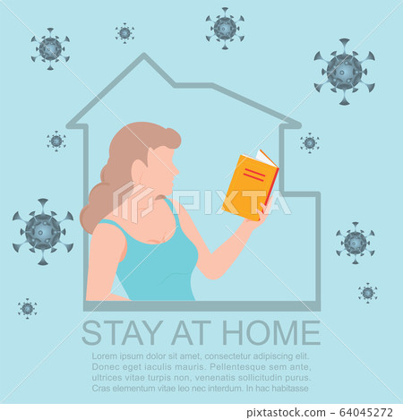 Happy woman reading book during isolation. - Stock Illustration ...