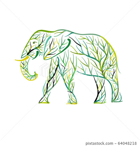 Elephant shape made from tree leaves. Save the... - Stock Illustration ...