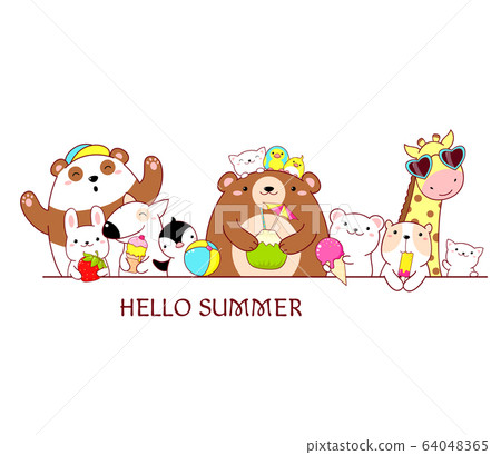 Horizontal border with cute animals in kawaii - Stock Illustration ...