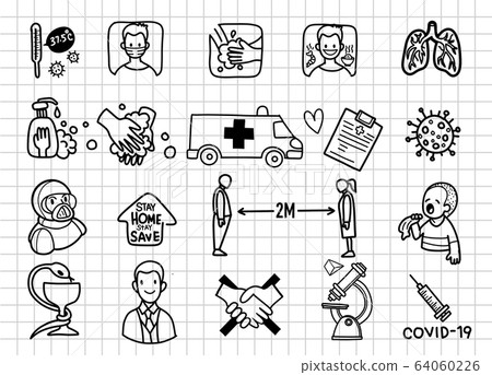 Vector illustration of Doodle cute for covid-19 , - Stock Illustration ...