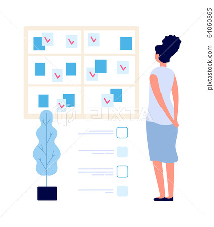 Task board. Manager woman looking at planning.... - Stock Illustration ...