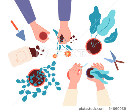 Replanting flowers. Protect nature, caring... - Stock Illustration ...