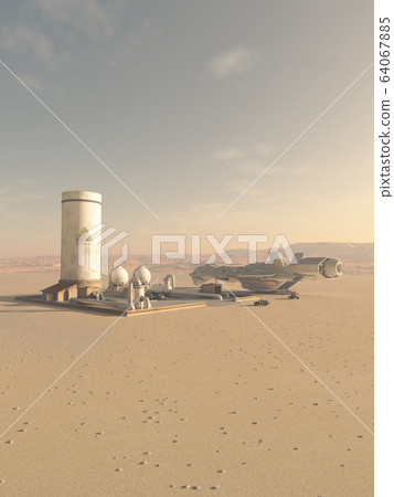 Refuelling Stop on a Alien Desert Planet - Stock Illustration [64067885 ...