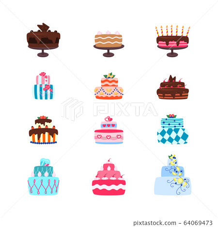 Cartoon Color Cakes with Cream Icon Set. Vector - Stock Illustration ...