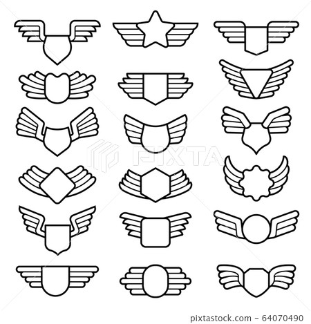Wings shields. Air army emblems or badges... - Stock Illustration ...