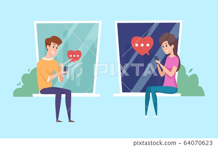 Young people communicate. Correspondence on... - Stock Illustration ...
