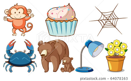 Large set of different animals and other objects - Stock Illustration ...