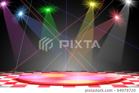 red podium with colorful laser light and... - Stock Illustration ...