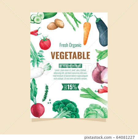 Vegetable poster template hand draw watercolour... - Stock Illustration ...