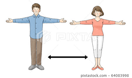 Social distance (2 people, open hand, arrow) - Stock Illustration ...