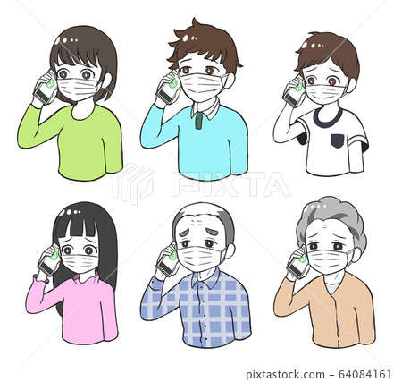 People calling with masks - Stock Illustration [64084161] - PIXTA