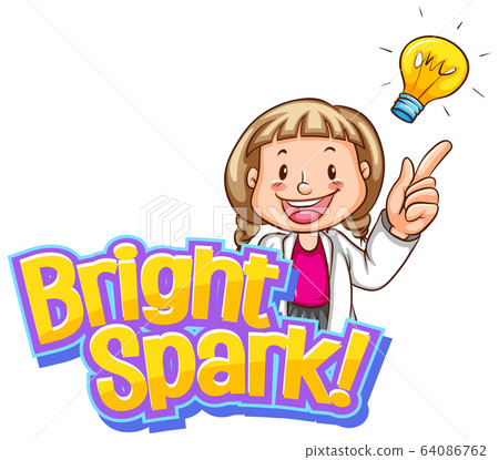 Font design for word bright spark with girl and - Stock Illustration ...