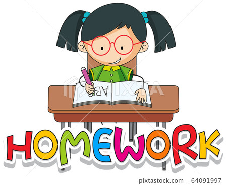 Font design for word homework with happy girl - Stock Illustration ...