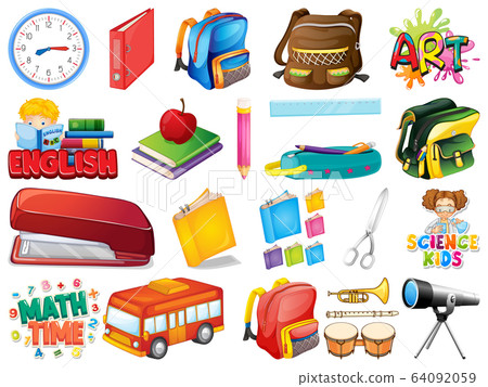 Large set of school items on white background - Stock Illustration ...