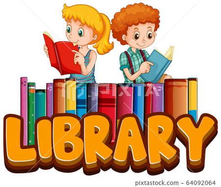 Font design for word library with kids reading - Stock Illustration ...