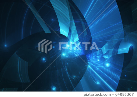 Neon glowing lines and shapes flying in the... - Stock Illustration ...