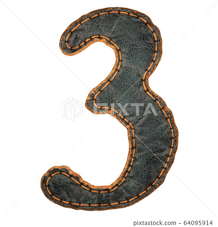 Number 3 made of leather. 3D render font with...-插圖素材 [64095914] - PIXTA圖庫