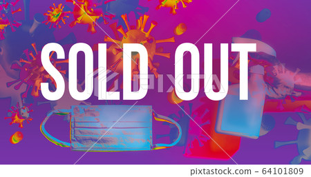 Sold out theme with face mask and spray bottle - Stock Illustration ...