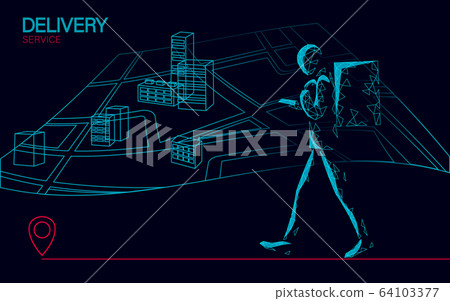 Walking delivery box with smartphone. Walk road... - Stock Illustration ...