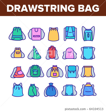 Drawstring Bag Travel Accessory Icons Set Vector - Stock Illustration ...