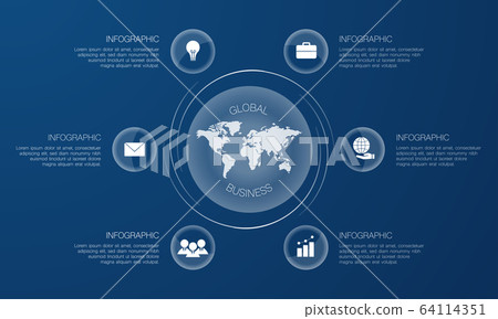 Global business infographic with icon and text on - Stock Illustration ...