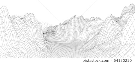 Abstract 3d wire-frame landscape. Blueprint style - Stock Illustration ...