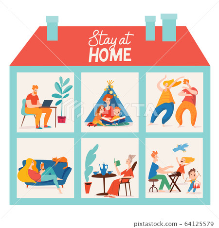 Stay at home vector quarantine illustration... - Stock Illustration ...