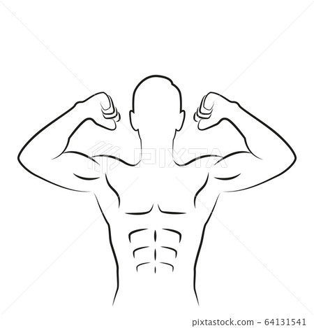 muscular strong man outline isolated on white... - Stock Illustration ...