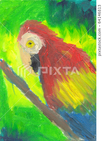 Great green Beautiful parrot on textured - Stock Illustration [64146813 ...