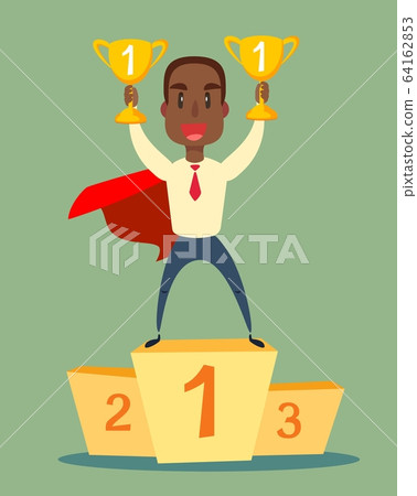Businessman superhero standing on the winning... - Stock Illustration ...
