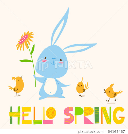 Vector spring easter card with flowers, bunny... - Stock Illustration ...