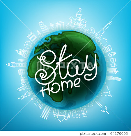 Stay home vector illustration with the Earth and - Stock Illustration ...