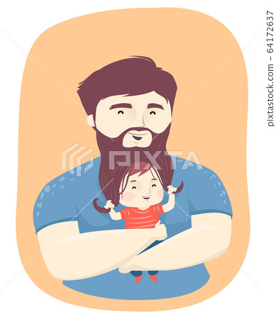 Kid Boy Dad Man Playing Beard Illustration - Stock Illustration ...