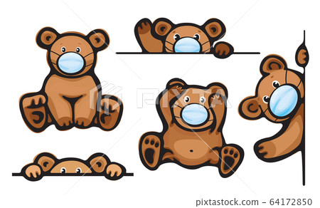 Vector bears cartoon in mask, isolated. - Stock Illustration [64172850 ...