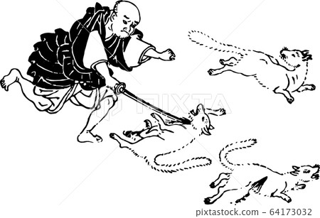 Monk chasing a bake fox - Stock Illustration [64173032] - PIXTA