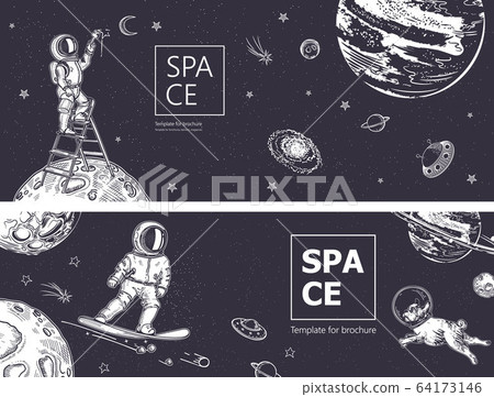 Set of horizontal space banners. Astronaut... - Stock Illustration ...