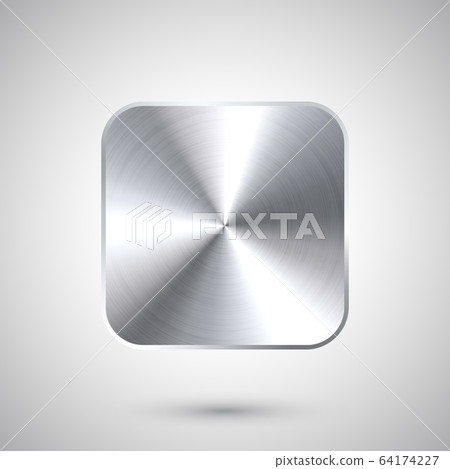 Realistic square metal chrome button. Steel... - Stock Illustration ...