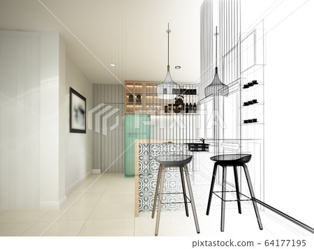 abstract sketch design of interior pantry ,3d - Stock Illustration ...