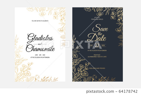 Vector invitation with gold floral elements.... - Stock Illustration ...