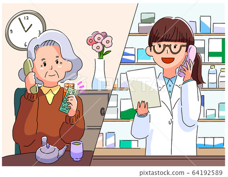 Elderly person and pharmacist calling - Stock Illustration [64192589 ...