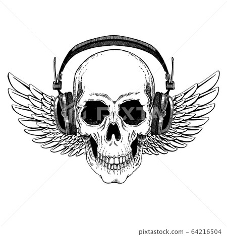 Cool vector rock music skull with headphones... - Stock Illustration ...