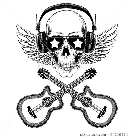 Cool vector rock music skull with headphones... - Stock Illustration ...
