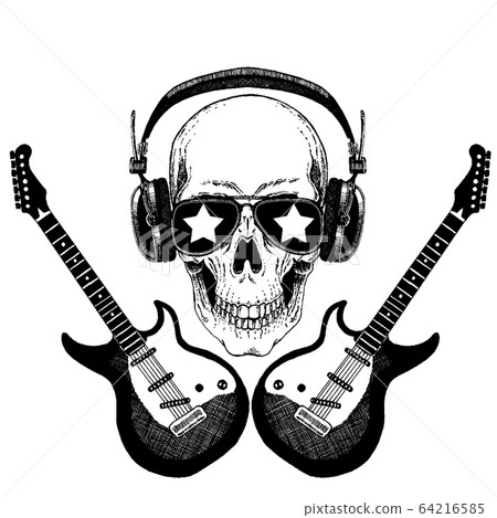 Cool vector rock music skull with headphones... - Stock Illustration ...
