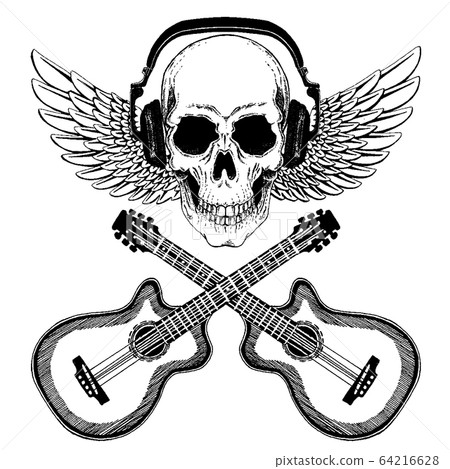 Cool vector rock music skull with headphones... - Stock Illustration ...